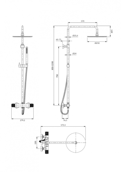 OMNIRES CONTOUR CT8044GLB - KOLUMNA PRYSZNICOWA TERMOSTAYCZNA NATYNKOWA ...